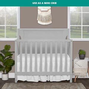 Dream On Me Bellport 4 in 1 Convertible Mini/Portable Crib in Pebble Grey, Non-Toxic Finish, Made of Sustainable New Zealand Pinewood, with 3 Mattress Height Settings