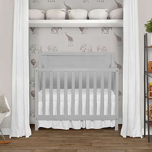 Dream On Me Bellport 4 in 1 Convertible Mini/Portable Crib in Pebble Grey, Non-Toxic Finish, Made of Sustainable New Zealand Pinewood, with 3 Mattress Height Settings