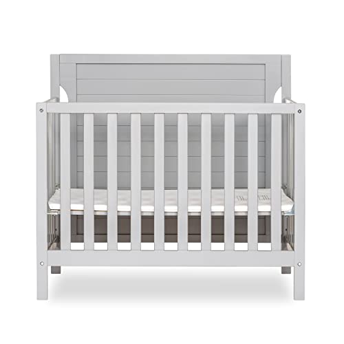 Dream On Me Bellport 4 in 1 Convertible Mini/Portable Crib in Pebble Grey, Non-Toxic Finish, Made of Sustainable New Zealand Pinewood, with 3 Mattress Height Settings