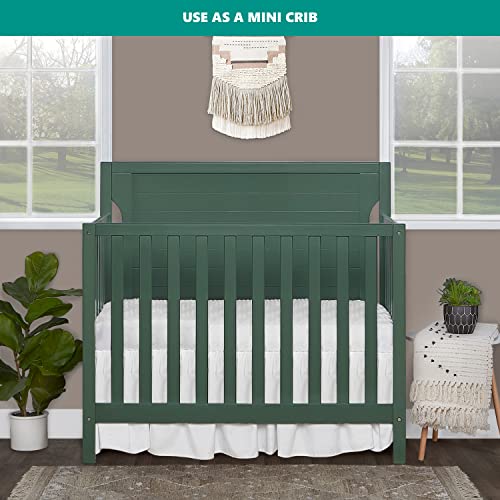 Dream On Me Bellport 4 in 1 Convertible Mini/Portable Crib In Safari Green, Non-Toxic Finish, Made of Sustainable New Zealand Pinewood, With 3 Mattress Height Settings