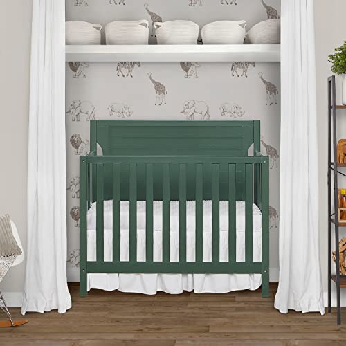 Dream On Me Bellport 4 in 1 Convertible Mini/Portable Crib In Safari Green, Non-Toxic Finish, Made of Sustainable New Zealand Pinewood, With 3 Mattress Height Settings