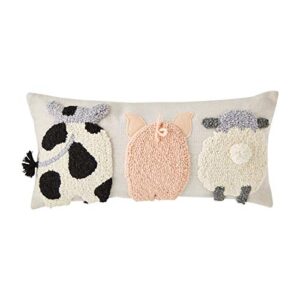 mud pie raised hook farm animal pillow, 1 count (pack of 1), white