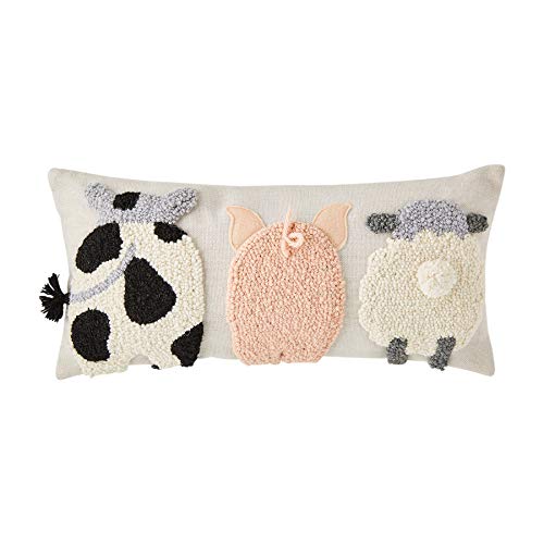 Mud Pie Raised Hook Farm Animal Pillow, 1 Count (Pack of 1), White