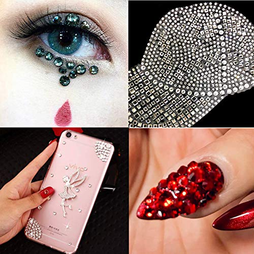 Massive Beads 9500+ Flatback Round Glass Hotfix Iron On Rhinestones Gemstone for DIY Making w/ 1 Tweezer & 1 Picking Pen for Shoes, Clothes, Bags, Manicure (12-Colors, Crystal, Crystal AB, 5&6 Sizes)