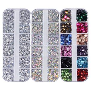 Massive Beads 9500+ Flatback Round Glass Hotfix Iron On Rhinestones Gemstone for DIY Making w/ 1 Tweezer & 1 Picking Pen for Shoes, Clothes, Bags, Manicure (12-Colors, Crystal, Crystal AB, 5&6 Sizes)