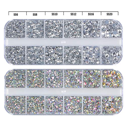 Massive Beads 9500+ Flatback Round Glass Hotfix Iron On Rhinestones Gemstone for DIY Making w/ 1 Tweezer & 1 Picking Pen for Shoes, Clothes, Bags, Manicure (12-Colors, Crystal, Crystal AB, 5&6 Sizes)