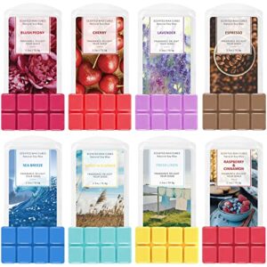 scentorini wax melts, scented soy wax cubes for wax warmer, 8 x 2.5 oz, sea breeze, linen, winds in summer, espresso, cherry, raspberry & cinnamon, lavender, blush peony