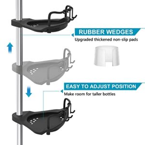 DYN Ptah 6 Tiers 95 to 116 Inch Rustproof Shower Caddy Tension Pole with 5 Shelves + 1 Tower Rack, CornerStanding Constant Tension Pole 304 Stainless Steel Adjustable Height Storage Organizer, Black