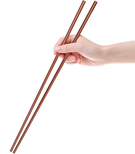 GLAMFIELDS 16.5 Inches Wooden Cooking Chopsticks Reusable for Noodles Frying Hotpot Extra Long Kitchen Chop Sticks Brown 2 Pairs