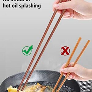 GLAMFIELDS 16.5 Inches Wooden Cooking Chopsticks Reusable for Noodles Frying Hotpot Extra Long Kitchen Chop Sticks Brown 2 Pairs