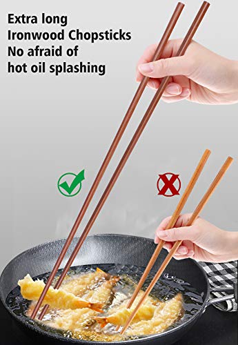 GLAMFIELDS 16.5 Inches Wooden Cooking Chopsticks Reusable for Noodles Frying Hotpot Extra Long Kitchen Chop Sticks Brown 2 Pairs