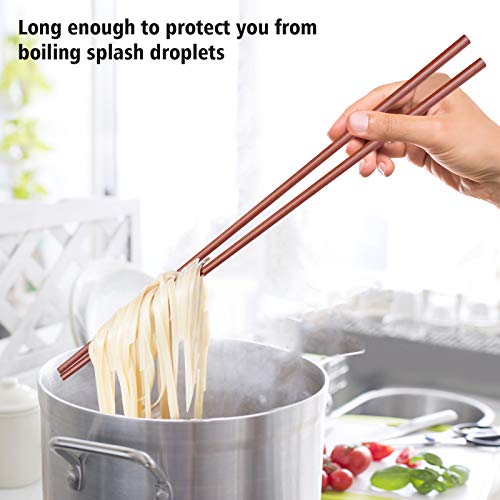 GLAMFIELDS 16.5 Inches Wooden Cooking Chopsticks Reusable for Noodles Frying Hotpot Extra Long Kitchen Chop Sticks Brown 2 Pairs