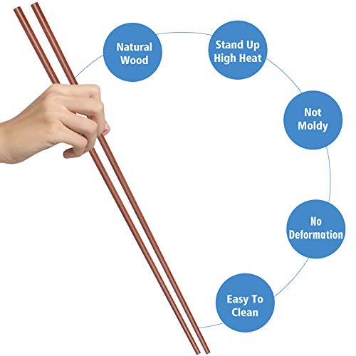 GLAMFIELDS 16.5 Inches Wooden Cooking Chopsticks Reusable for Noodles Frying Hotpot Extra Long Kitchen Chop Sticks Brown 2 Pairs