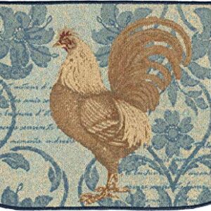 Brumlow MILLS Tall Rooster Damask Kitchen Area Rug, A Rustic Decor Mat for Living Room, Dining, Bedroom, or Doorway, 19" x 32", Blue