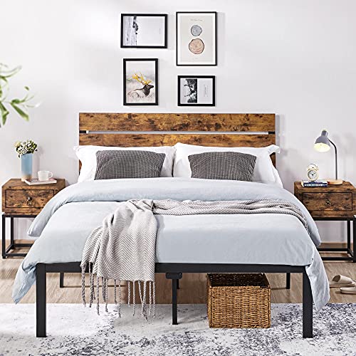 Yaheetech Full Size Metal Platform Bed Frame with Wooden Headboard/Under Bed Storage No Box Spring Needed,Mattress Foundation