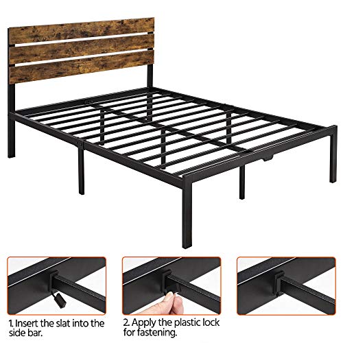 Yaheetech Full Size Metal Platform Bed Frame with Wooden Headboard/Under Bed Storage No Box Spring Needed,Mattress Foundation