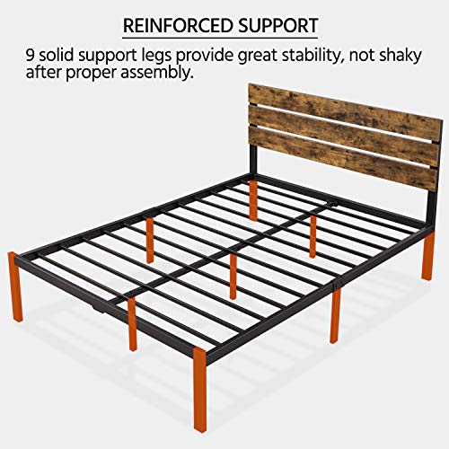 Yaheetech Full Size Metal Platform Bed Frame with Wooden Headboard/Under Bed Storage No Box Spring Needed,Mattress Foundation