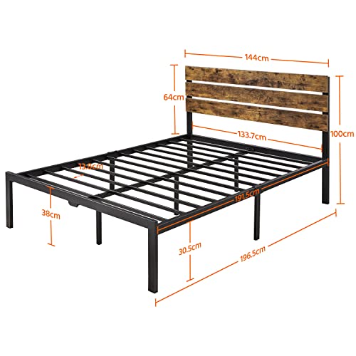 Yaheetech Full Size Metal Platform Bed Frame with Wooden Headboard/Under Bed Storage No Box Spring Needed,Mattress Foundation