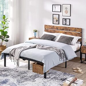 Yaheetech Full Size Metal Platform Bed Frame with Wooden Headboard/Under Bed Storage No Box Spring Needed,Mattress Foundation