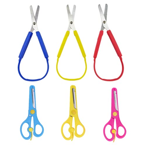 QIANG Loop Scissors for Children and Teens, Right and Lefty Support, Easy-Open Squeeze Handles Safety Scissors Toddler Safety Craft Scissors Student & Children's Handmade Scissors(6-Pack)