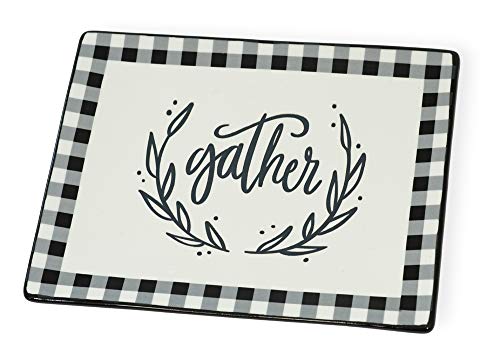 Boston International Black and White Buffalo Plaid Ceramic Serveware, 10 x 8-Inches, Platter