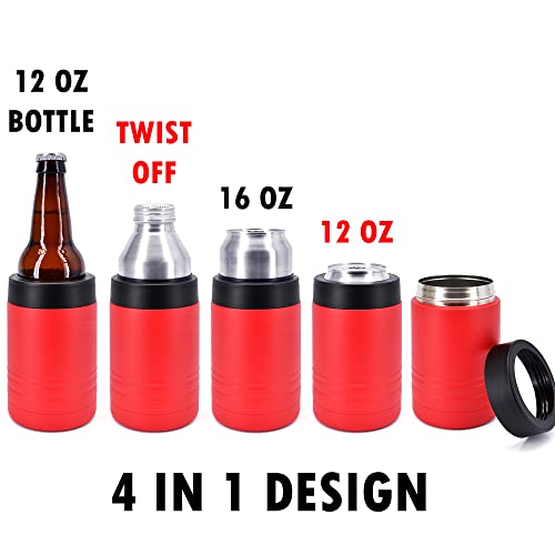 Clear Water Home Goods - 12 oz Stainless Steel Double Wall Vacuum Insulated Can or Bottle Beverage Cooler - Powder Coated Red - 6 Pack