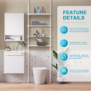 DYN Ptah Bathroom Organizer, 4-Tier Over-The-Toilet Storage, Adjustable Over The Toilet Storage Cabinet, Metal Bathroom Shelves Over Toilet for Small Room, Saving Space, 65 to 116 Inch Tall, White