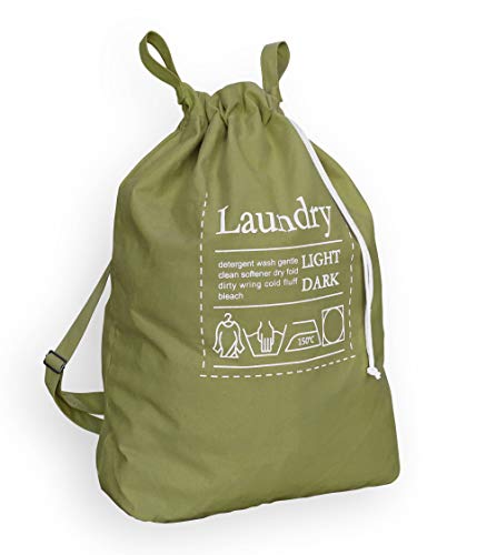 Topline Laundry Hamper Bag with Adjustable Drawstring and Carrying Strap - Rugged Green