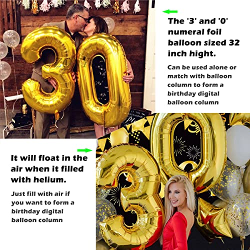 30th Birthday Decorations for Him Men,Cheers to 30 Years Tall 30 Birthday Balloons Column for 30th Party Decorations and 30th Wedding Anniversary Decorations (Black & Gold)