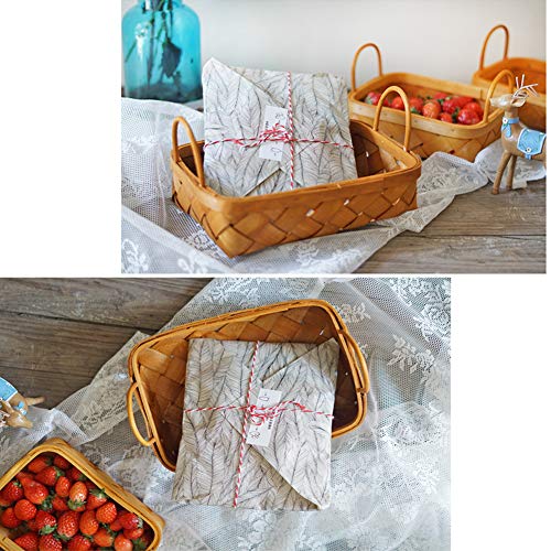 HQBL Set of 2 Hand-Woven Practical Storage Baskets - Rattan Square Storage Basket for Household Items，Shelf Basket with Handles for Clothes/Toys/Magazines/Bread/Fruit