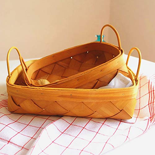 HQBL Set of 2 Hand-Woven Practical Storage Baskets - Rattan Square Storage Basket for Household Items，Shelf Basket with Handles for Clothes/Toys/Magazines/Bread/Fruit