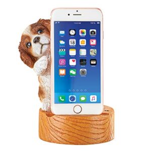 collections etc peeking dog wood-style base mobile phone holder stand