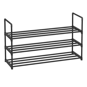 songmics shoe rack, 3 tier shoe organizer, metal shoe storage shelf for 15 pairs of shoes, easy to assemble, entryway, black ulsa303b02