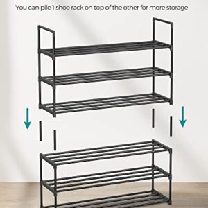 SONGMICS Shoe Rack, 3 Tier Shoe Organizer, Metal Shoe Storage Shelf for 15 Pairs of Shoes, Easy to Assemble, Entryway, Black ULSA303B02