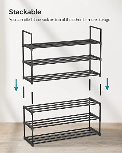 SONGMICS Shoe Rack, 3 Tier Shoe Organizer, Metal Shoe Storage Shelf for 15 Pairs of Shoes, Easy to Assemble, Entryway, Black ULSA303B02