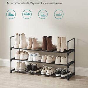 SONGMICS Shoe Rack, 3 Tier Shoe Organizer, Metal Shoe Storage Shelf for 15 Pairs of Shoes, Easy to Assemble, Entryway, Black ULSA303B02