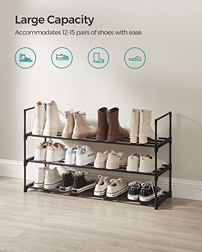 SONGMICS Shoe Rack, 3 Tier Shoe Organizer, Metal Shoe Storage Shelf for 15 Pairs of Shoes, Easy to Assemble, Entryway, Black ULSA303B02