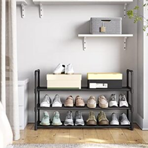 SONGMICS Shoe Rack, 3 Tier Shoe Organizer, Metal Shoe Storage Shelf for 15 Pairs of Shoes, Easy to Assemble, Entryway, Black ULSA303B02