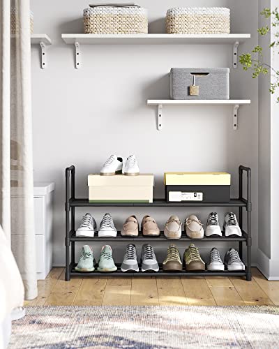 SONGMICS Shoe Rack, 3 Tier Shoe Organizer, Metal Shoe Storage Shelf for 15 Pairs of Shoes, Easy to Assemble, Entryway, Black ULSA303B02