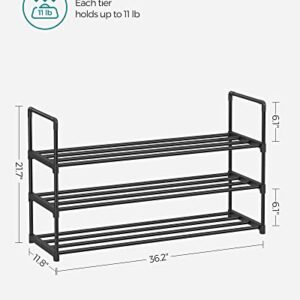 SONGMICS Shoe Rack, 3 Tier Shoe Organizer, Metal Shoe Storage Shelf for 15 Pairs of Shoes, Easy to Assemble, Entryway, Black ULSA303B02