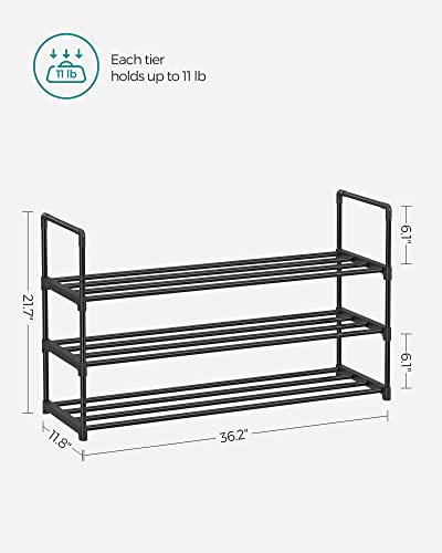 SONGMICS Shoe Rack, 3 Tier Shoe Organizer, Metal Shoe Storage Shelf for 15 Pairs of Shoes, Easy to Assemble, Entryway, Black ULSA303B02