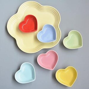 Gaolinci Heart-Shaped Multipurpose Ceramic Sauce Dish Seasoning Dishes Sushi Dipping Bowl Appetizer Plates Serving Dish Saucers Bowl(Set of 6), Multiple Colour