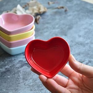 Gaolinci Heart-Shaped Multipurpose Ceramic Sauce Dish Seasoning Dishes Sushi Dipping Bowl Appetizer Plates Serving Dish Saucers Bowl(Set of 6), Multiple Colour