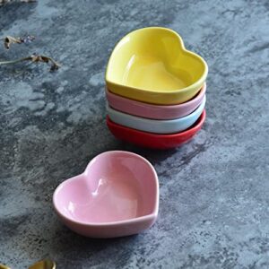 Gaolinci Heart-Shaped Multipurpose Ceramic Sauce Dish Seasoning Dishes Sushi Dipping Bowl Appetizer Plates Serving Dish Saucers Bowl(Set of 6), Multiple Colour