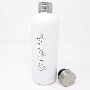 milky chic you got this water bottle, 17oz insulated stainless steel flask with motivational quote for travel, picnic, gym and camping, leakproof and no sweat, keeps drinks hot and cold