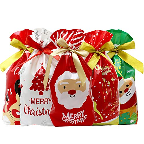 Hidreas 50 Pcs Christmas Candy Bags Christmas Drawstring Candy Bags Christmas Treat Bags Cookie Bags for Christmas Party Favor Gift Wrapping Supplies