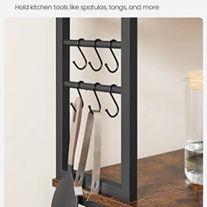 VASAGLE Baker's Rack, Microwave Oven Stand, Kitchen Tall Utility Storage Shelf, 6 Hooks and Metal Frame, Industrial, 15.7 x 31.5 x 65.7 Inches, Rustic Brown and Black UKKS019B01