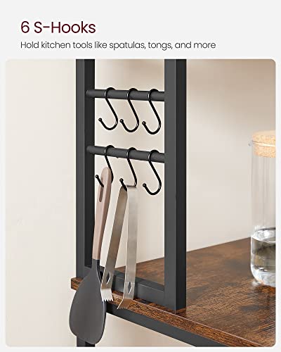 VASAGLE Baker's Rack, Microwave Oven Stand, Kitchen Tall Utility Storage Shelf, 6 Hooks and Metal Frame, Industrial, 15.7 x 31.5 x 65.7 Inches, Rustic Brown and Black UKKS019B01