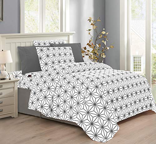 Elegant Comfort Luxury Soft Bed Sheets Cube Pattern 1500 Thread Count Percale Egyptian Quality Softness Wrinkle and Fade Resistant (6-Piece) Bedding Set, King, Gray