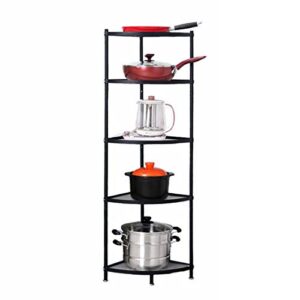 konrisa 5-tier corner shelf pot rack for kitchen appliances adjustable corner table shelf heavy duty shelves storage bookcase organizer household stand for bedroom,living room,hallway